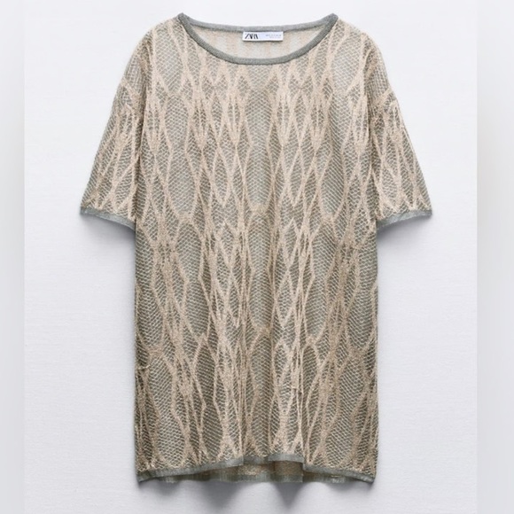 Zara | Tops | Zara Metallic Thread Tshirt Small Nwt | Poshmark